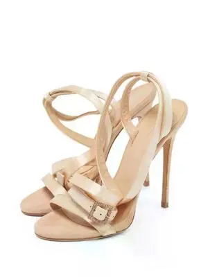 GIUSEPPE ZANOTTI Beige Satin Ankle Strap Stiletto Sandals