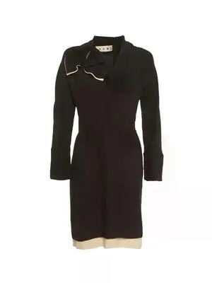 Marni Silk V-neck Long Sleeve Bow Detail Mini Dress