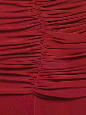 CHATS BY C.DAM Burgundy Jersey Ruched High Neck Maxi Dress