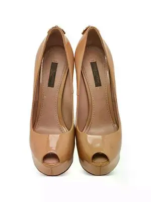 LOUIS VUITTON Patent Leather Peep-toe Stiletto Platform Pumps - Neutrals