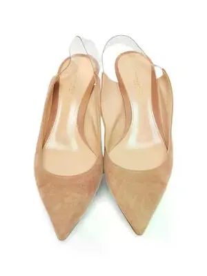 GIANVITO ROSSI Beige Pointed Toe Slingback Kitten Heel Pumps - Neutrals