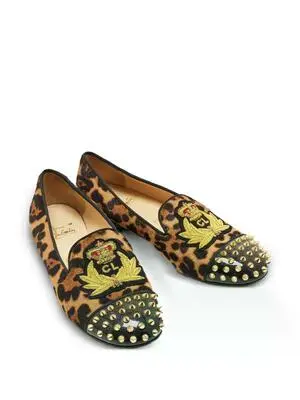 CHRISTIAN LOUBOUTIN Leopard-print Studded Smoking Loafers - Neutrals