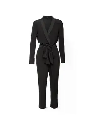 Gucci Silk Wrap Neck Long Sleeve Jumpsuit - Black