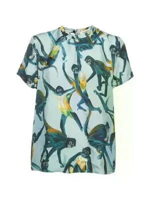 Valentino Garavani Monkey Print Silk Top - Blue