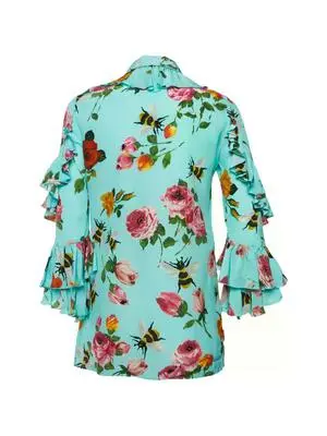 Gucci Floral Print Ruffled Silk Blouse