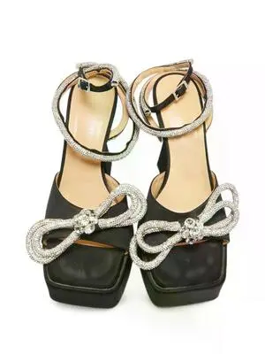 Mach & Mach Satin Double Bow Embellished Platform Sandals