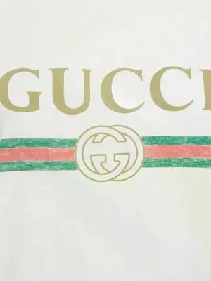 Gucci Logo Print Distressed T-shirt - Neutrals