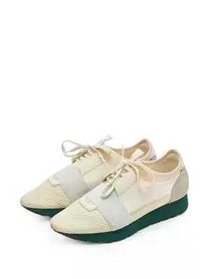 Balenciaga Race Runner Sneakers With Mesh Panels And Embossed Logo - Neutrals