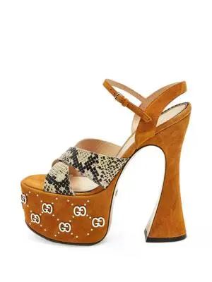 Gucci Interlocking G Snakeskin-effect Suede Heeled Sandals