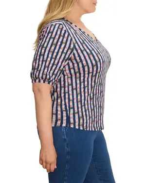 NIC+ZOE Reef Stripe Elbow Sleeve V Neck Top