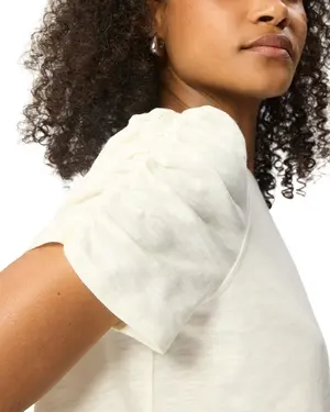 Whistles Round Neck Gathered Sleeve Tee