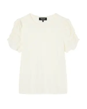 Whistles Round Neck Gathered Sleeve Tee