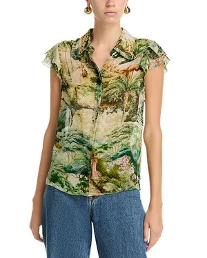 Alice + Olivia Martel Flutter Sleeve Blouse - Terrain