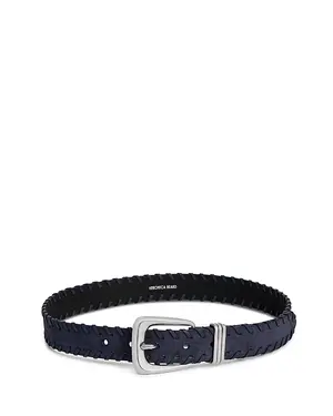 Veronica Beard Arch Whipstitch Suede Belt - Navy