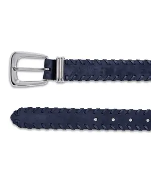 Veronica Beard Arch Whipstitch Suede Belt - Navy