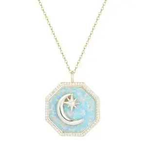 KAMARIA Octagon Moon Medallion Necklace Light Opal - Green