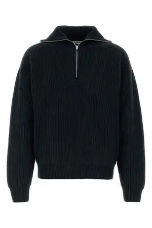 JIL SANDER JIL SANDER Ribbed Wool Quarter Zip Polo Black