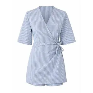 MIND TRAVELER Alba And Green Striped Playsuit - Blue