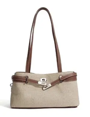 PRENELOVE New: Rundle Genuine Leather & Linen Handbag - Brown