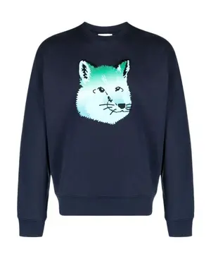 Maison Kitsuné Fox Head Print Sweatshirt - Blue
