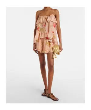 Zimmermann Roselight Floral Ruffled Silk Shorts