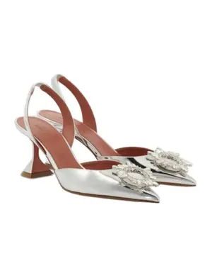 Amina Muaddi Mirrored Leather Slingback Pumps