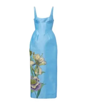 ALEMAIS Donata Floral Taffeta Bustier Dress - Blue