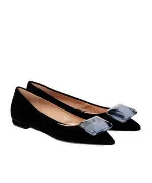 GIANVITO ROSSI Pointed-toe Flat Shoes Decorated With Crystal Embellishments - Black