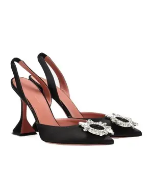 Amina Muaddi Satin Slingback Pumps - Black