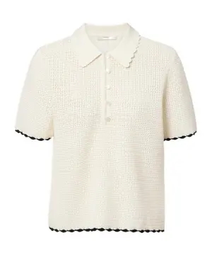 FRAME Daybreak Crochet Scalloped Polo Shirt - White
