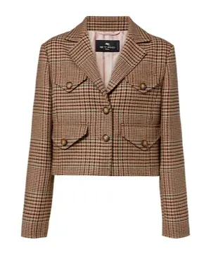 Etro Houndstooth Cropped Wool Blazer - Brown