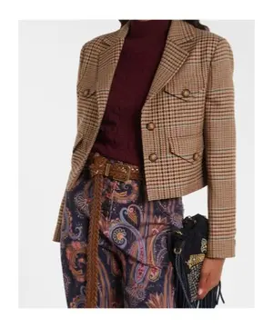 Etro Cropped Houndstooth Wool Blazer