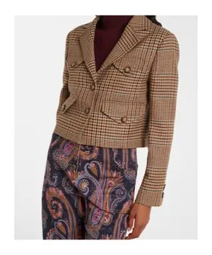Etro Cropped Houndstooth Wool Blazer