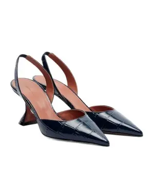 Amina Muaddi Crocodile Print High Heels - Black