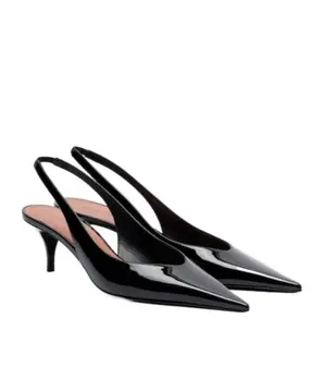 Amina Muaddi Patent Leather Slingback Pumps - Black