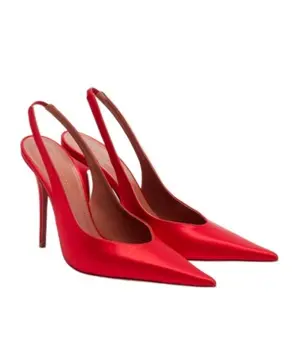 Amina Muaddi Satin Slingback Pumps - Red