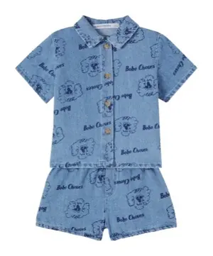BOBO CHOSES Baby Pickles The Dog Denim Shirt And Shorts Set - Blue