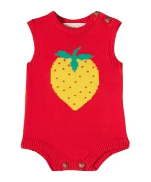BOBO CHOSES Baby Pixel Strawberry Cotton Playsuit