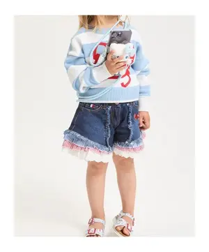 Monnalisa Embellished Fringed Denim Shorts