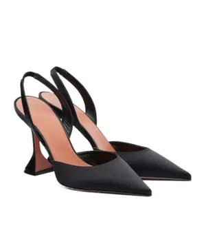 Amina Muaddi Shiny Satin High Heels - Black