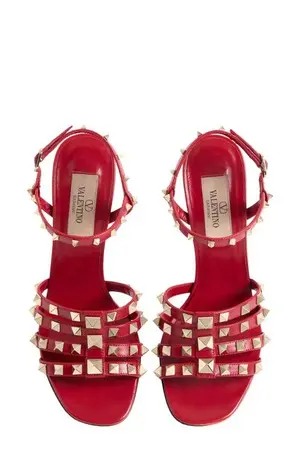 Valentino Garavani Rockstud Ankle Strap Sandal - Red
