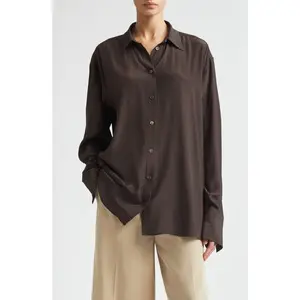 TOTEME Silk Crepe Button-up Shirt - Brown