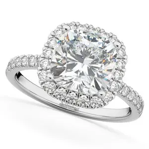 ALLUREZ 14k White Gold Cushion Cut Halo Lab Diamond Engagement Ring - 2.55ct/white Gold