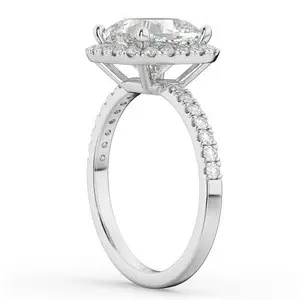 ALLUREZ 14k White Gold Cushion Cut Halo Lab Diamond Engagement Ring