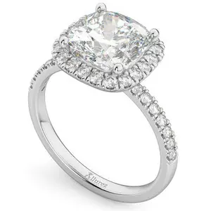 ALLUREZ 14k White Gold Cushion Cut Halo Lab Diamond Engagement Ring