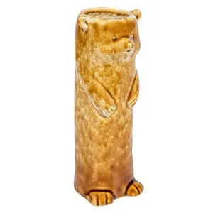 STORIED HOME Bear Vase With Reactive Crackle Glaze