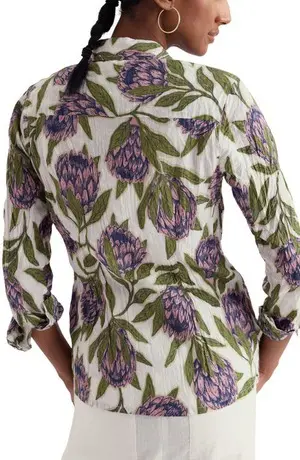 SEASALT CORNWALL Larissa Crinkled Floral Organic Cotton Button-up Shirt - Proteas Chalk