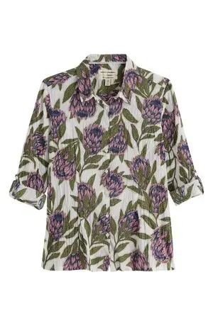 SEASALT CORNWALL Larissa Crinkled Floral Organic Cotton Button-up Shirt - Proteas Chalk