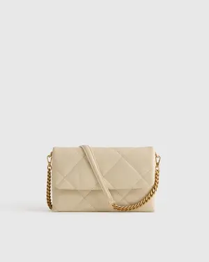 Quince Italian Leather Diamond Quilted Wallet Crossbody - Cream