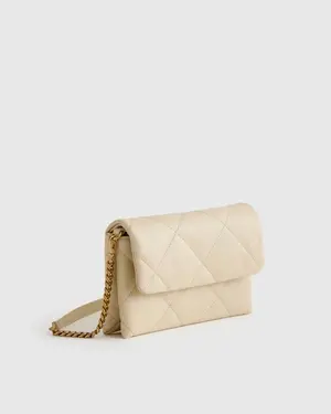 Quince Italian Leather Diamond Quilted Wallet Crossbody With Chain Strap